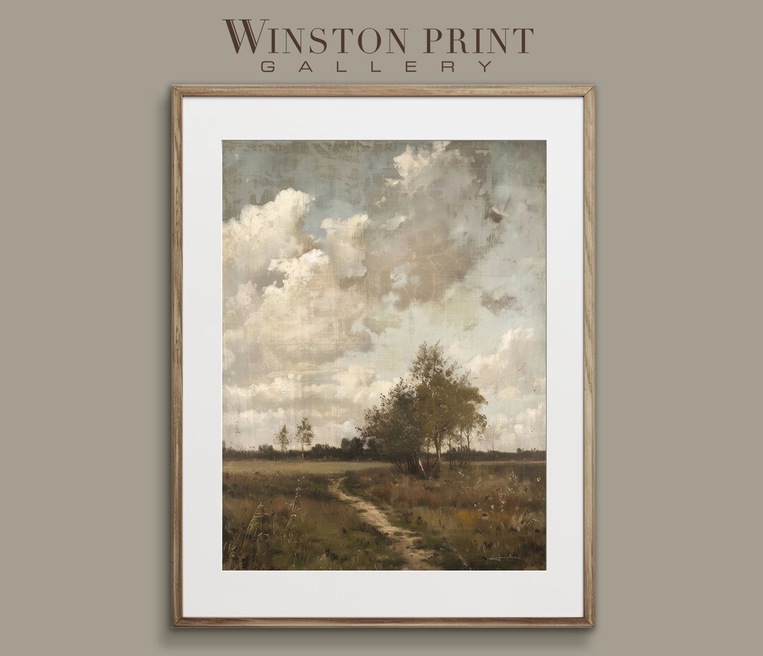 Scenic Field and Trees WPG4, Rustic Landscape Painting, Wall Art ...