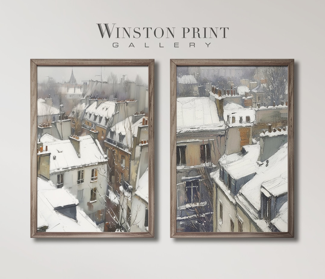 Winter Rooftops Split Set, European Cityscape, Traditional Oil Painting ...