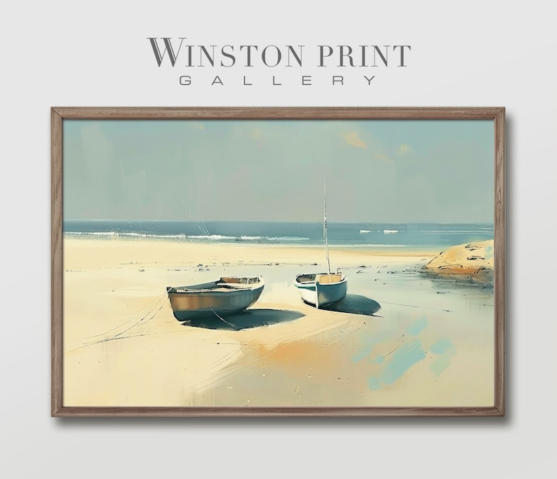 Stranded Boats on Beach Variant 2, Seaside Painting, Ocean Themed ...