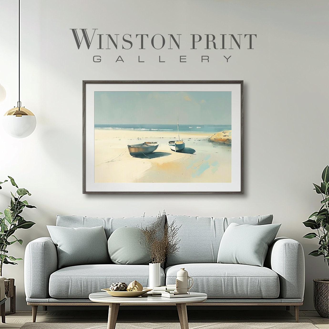 Stranded Boats on Beach Variant 2, Seaside Painting, Ocean Themed ...