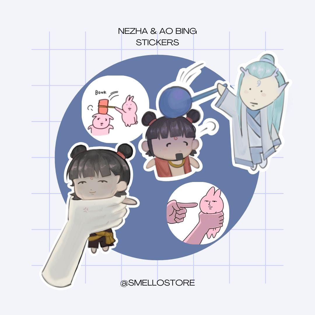 Nezha & Ao Bing Homemade Stickers Wechat Meme My Friend Rabbit-inspired ...