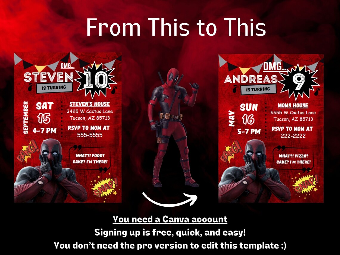 Deadpool Birthday Invitation, OMG Deadpool, Printable Invitation ...