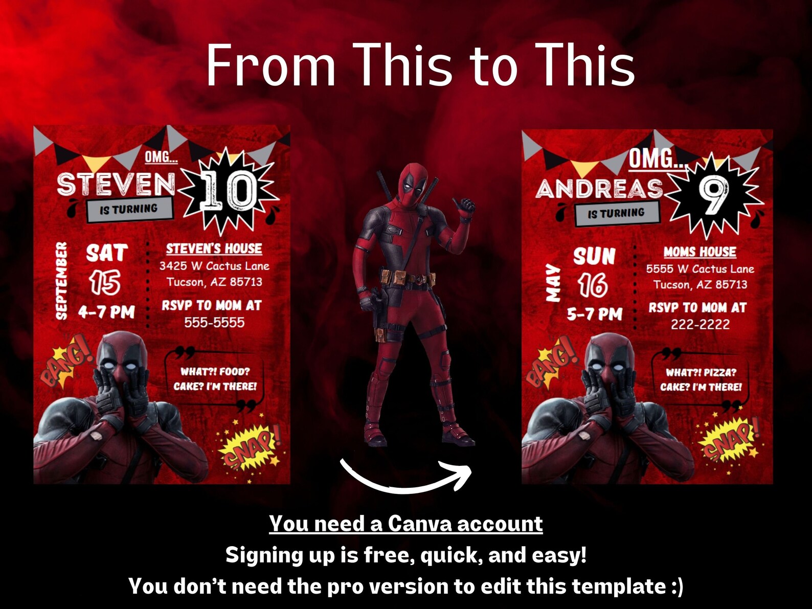 Deadpool Birthday Invitation, OMG Deadpool, Printable Invitation ...