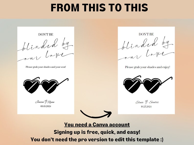 Editable Blinded by Our Love Sign, Printable Wedding Sunglasses Sign ...