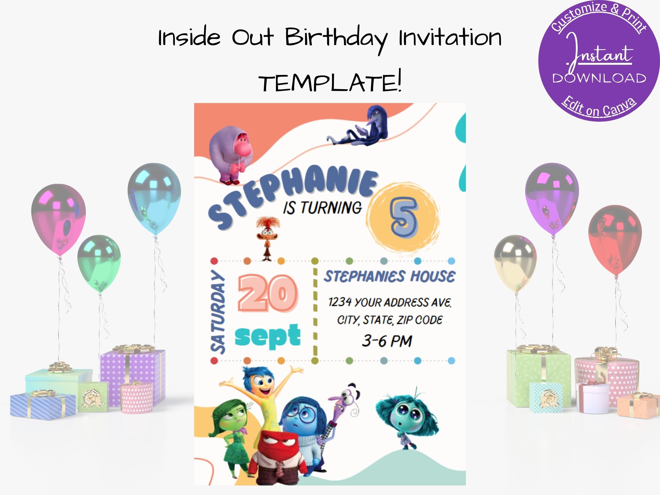 Inside Out Birthday Invitation, Inside Out Party, Printable Invitation ...