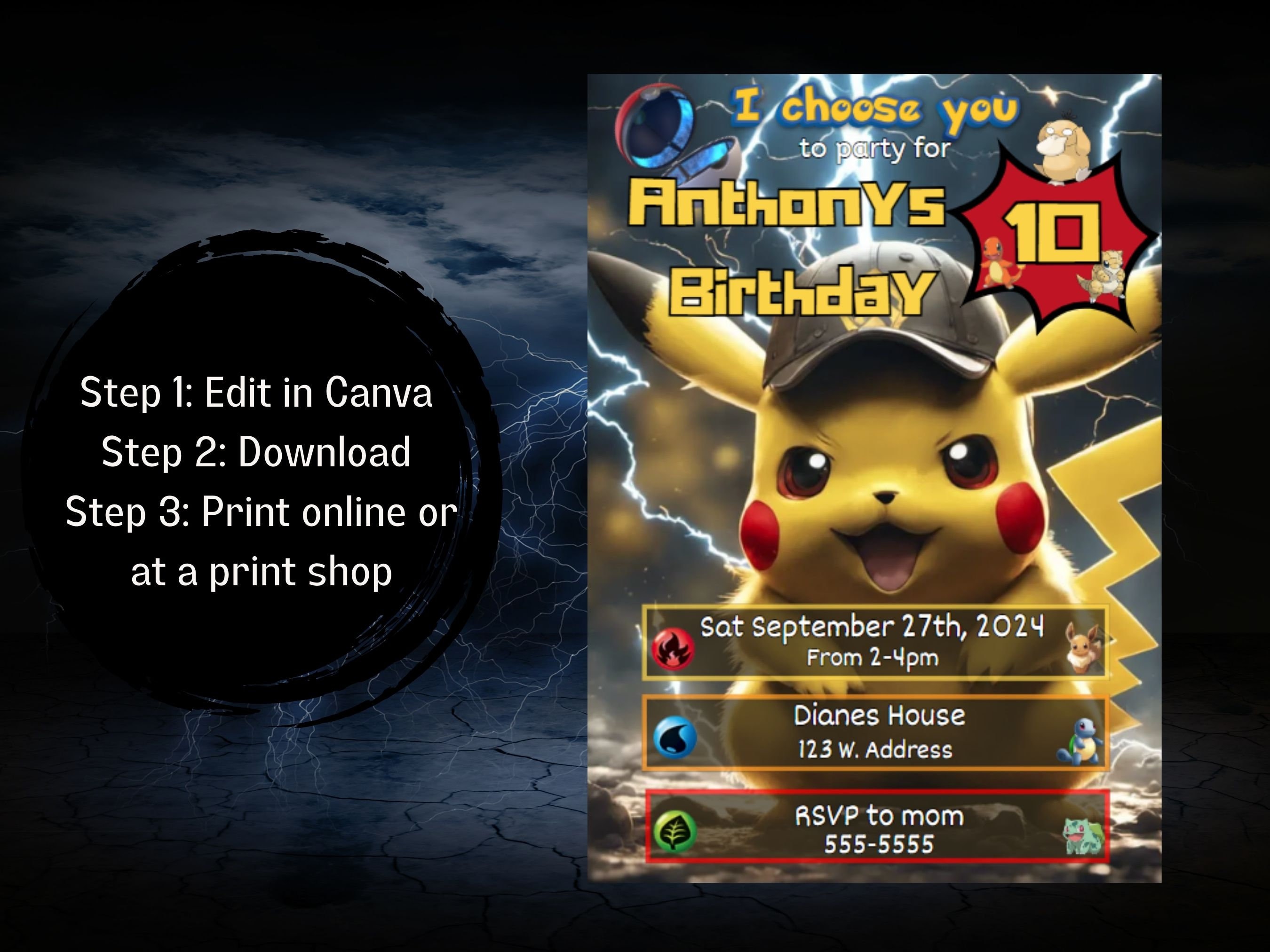 Pikachu Birthday Invitation, Pokemon Party, Printable Invitation ...