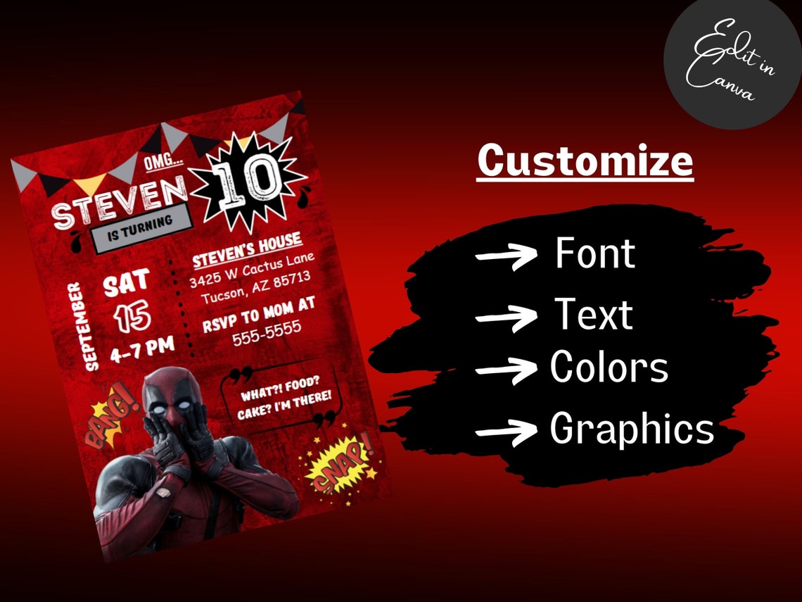 Deadpool Birthday Invitation, OMG Deadpool, Printable Invitation ...