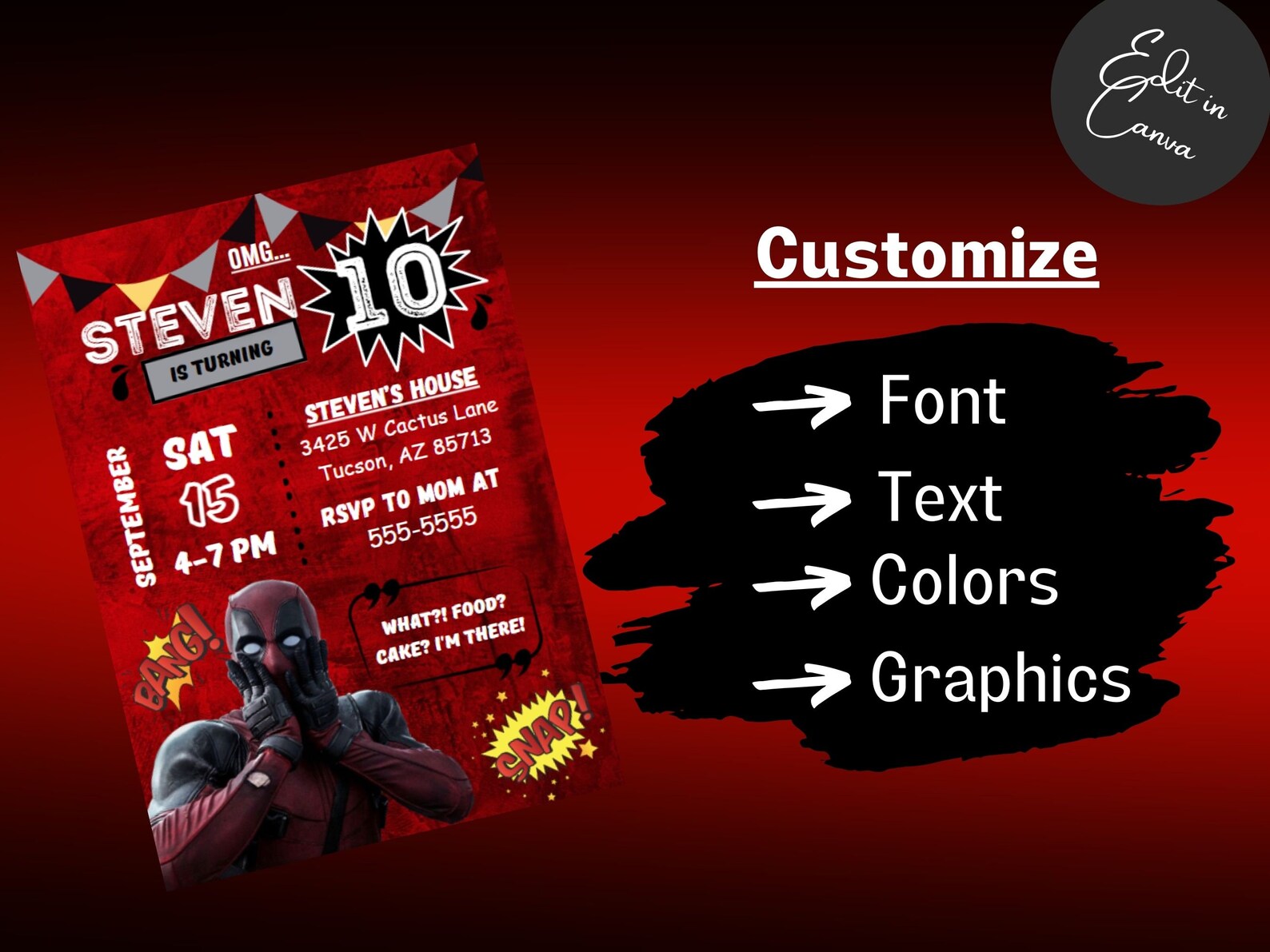 Deadpool Birthday Invitation, OMG Deadpool, Printable Invitation ...