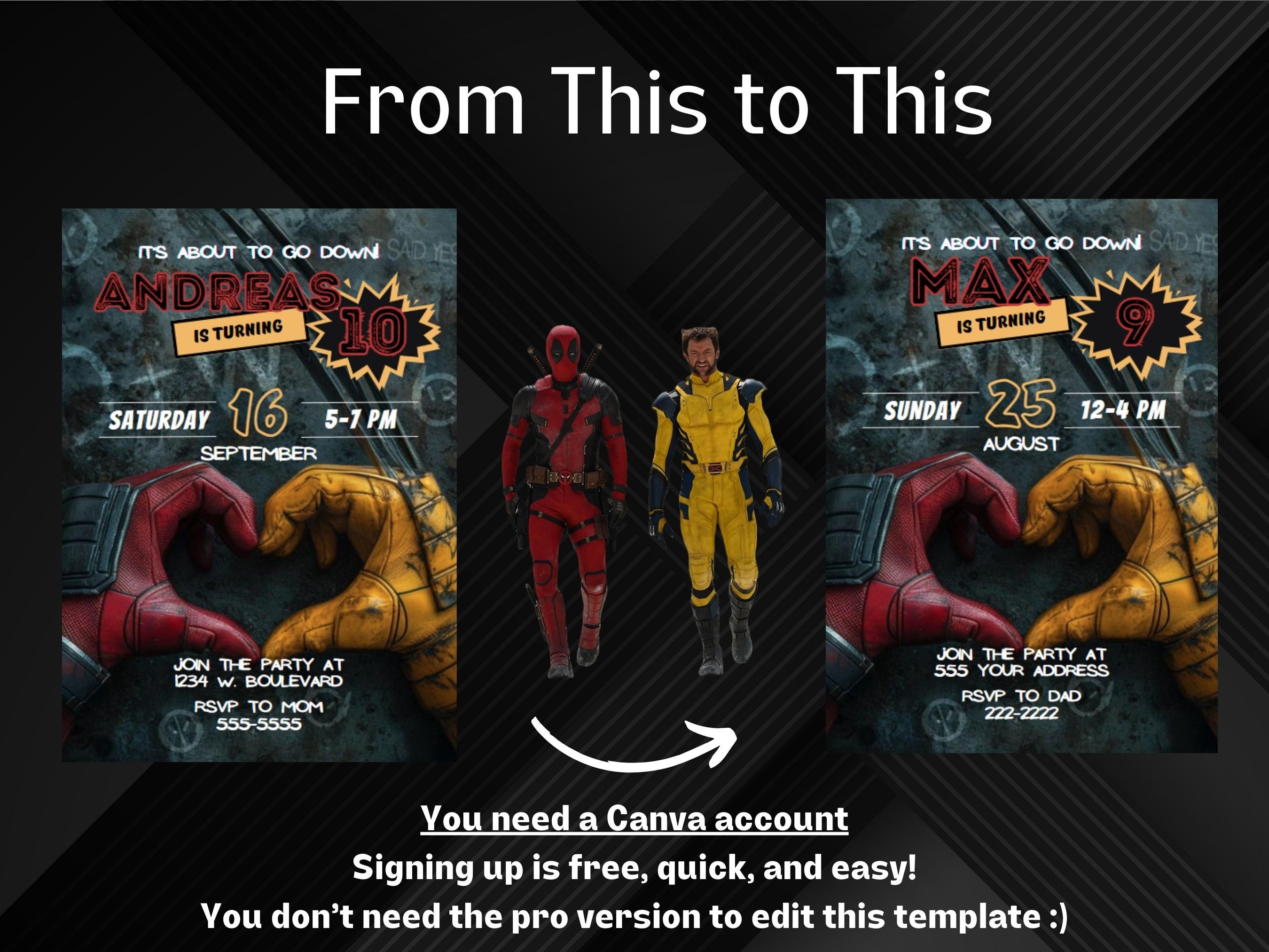 Deadpool and Wolverine Birthday Invitation, Vertical Printable ...