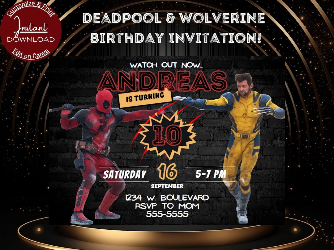 Invitación de cumpleaños de Deadpool y Wolverine, plantilla de ...