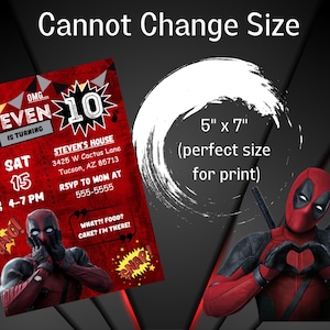 Deadpool Birthday Invitation, OMG Deadpool, Printable Invitation ...