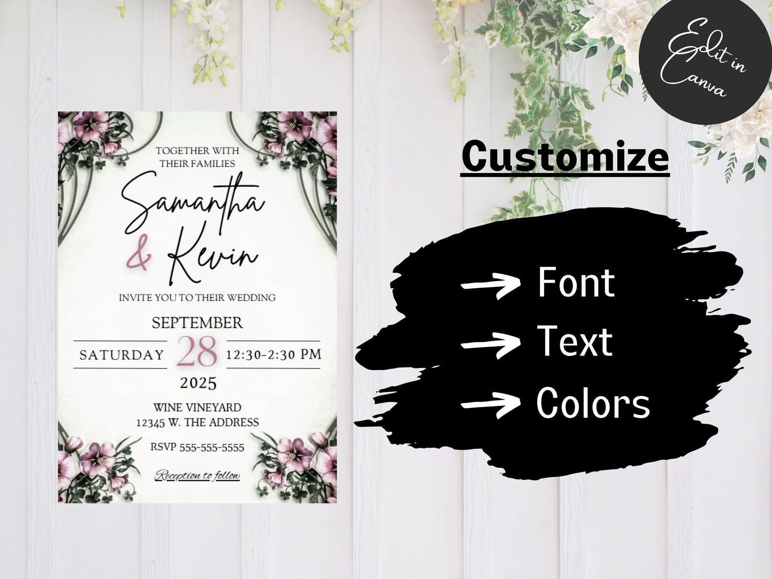 Editable Beautiful Wedding Invitation, Printable Wedding Invite ...