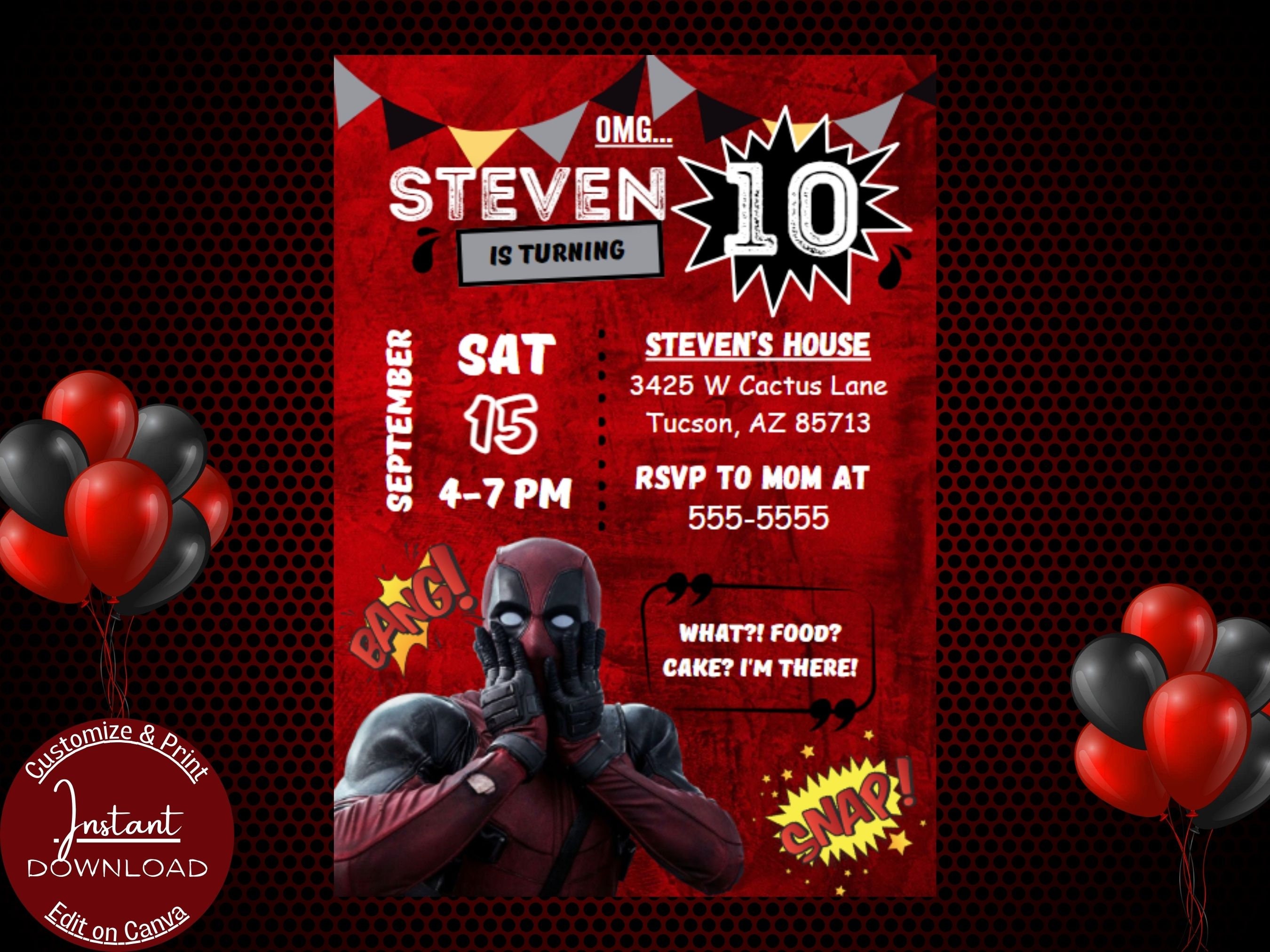 Deadpool Birthday Invitation, OMG Deadpool, Printable Invitation ...