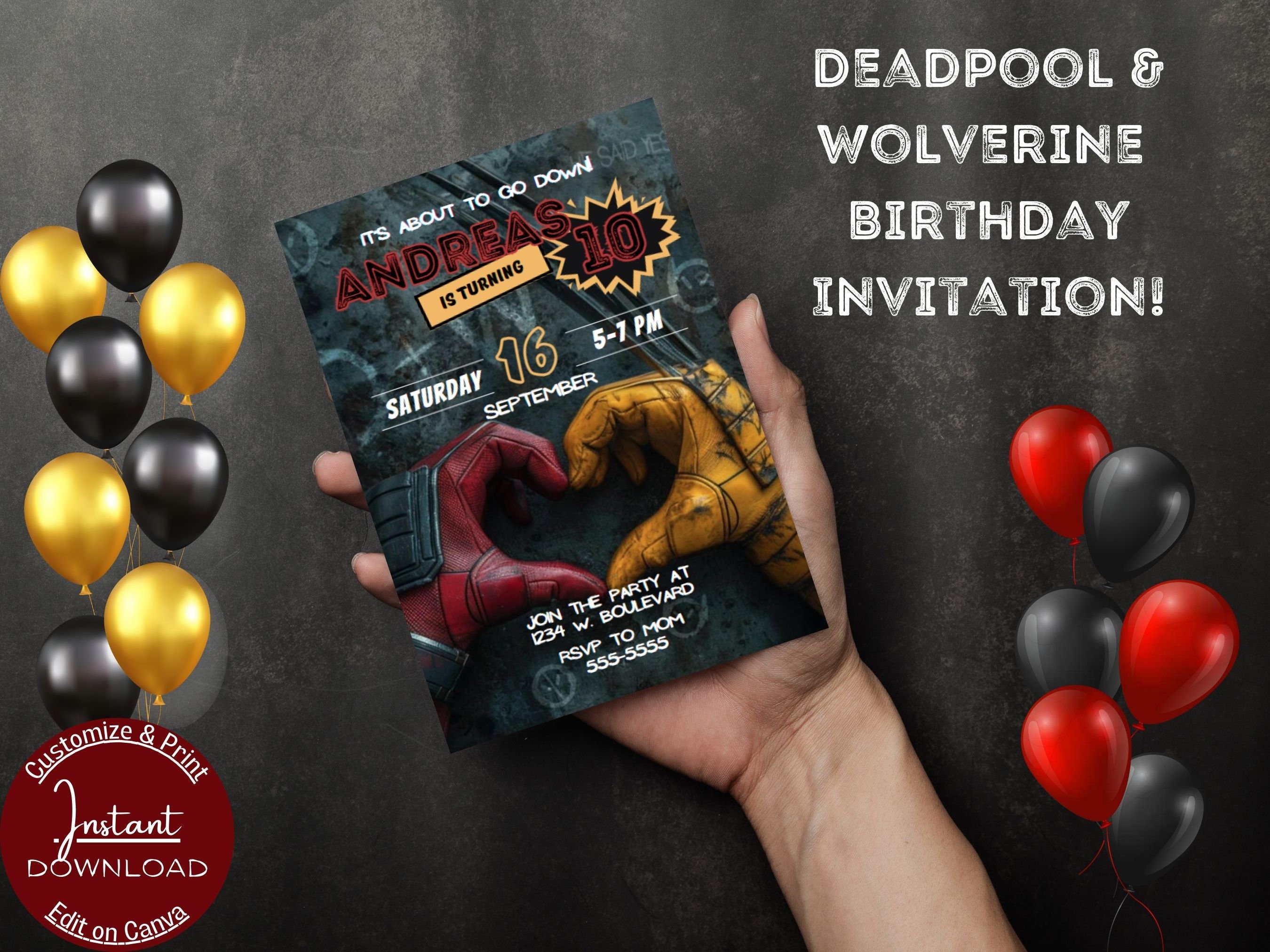 Deadpool and Wolverine Birthday Invitation, Vertical Printable ...