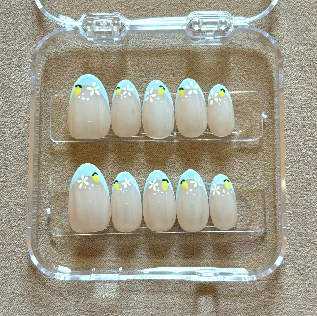 Handmade Lemon French Tip Nails - Etsy