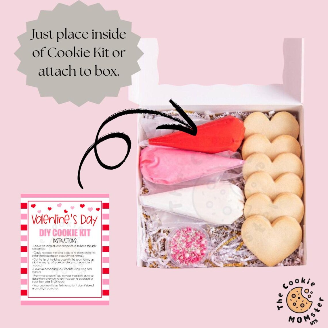 Valentines Printable DIY Cookie Kit Card | Printable Instructions Card ...