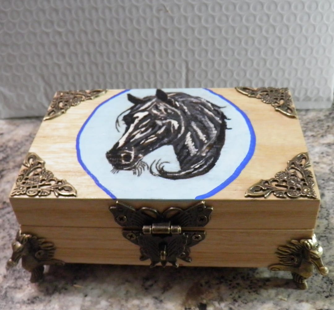 Horse Keepsake Box – 6"x4" Hand-painted Stallion Design | Engraved Wood ...
