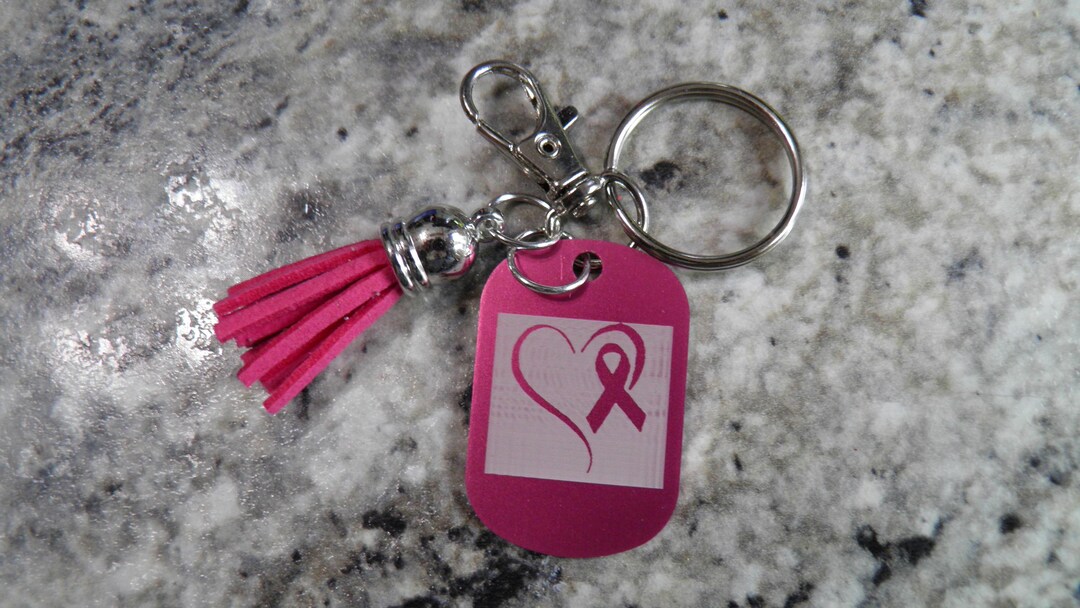 Personalized Breast Cancer Awareness Keychain – Custom Pink Dog Tag ...