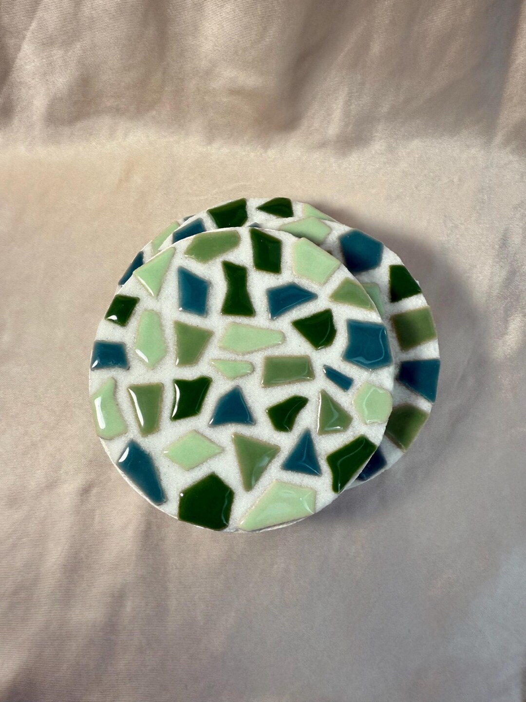 Handmade Green Mosaic Tile Coaster Set (4) | Aesthetic Home Decor ...