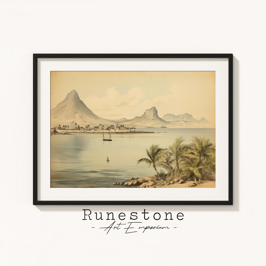 Vintage Guanabara Bay Sketch | Tropical Boho Wall Art | Coastal ...