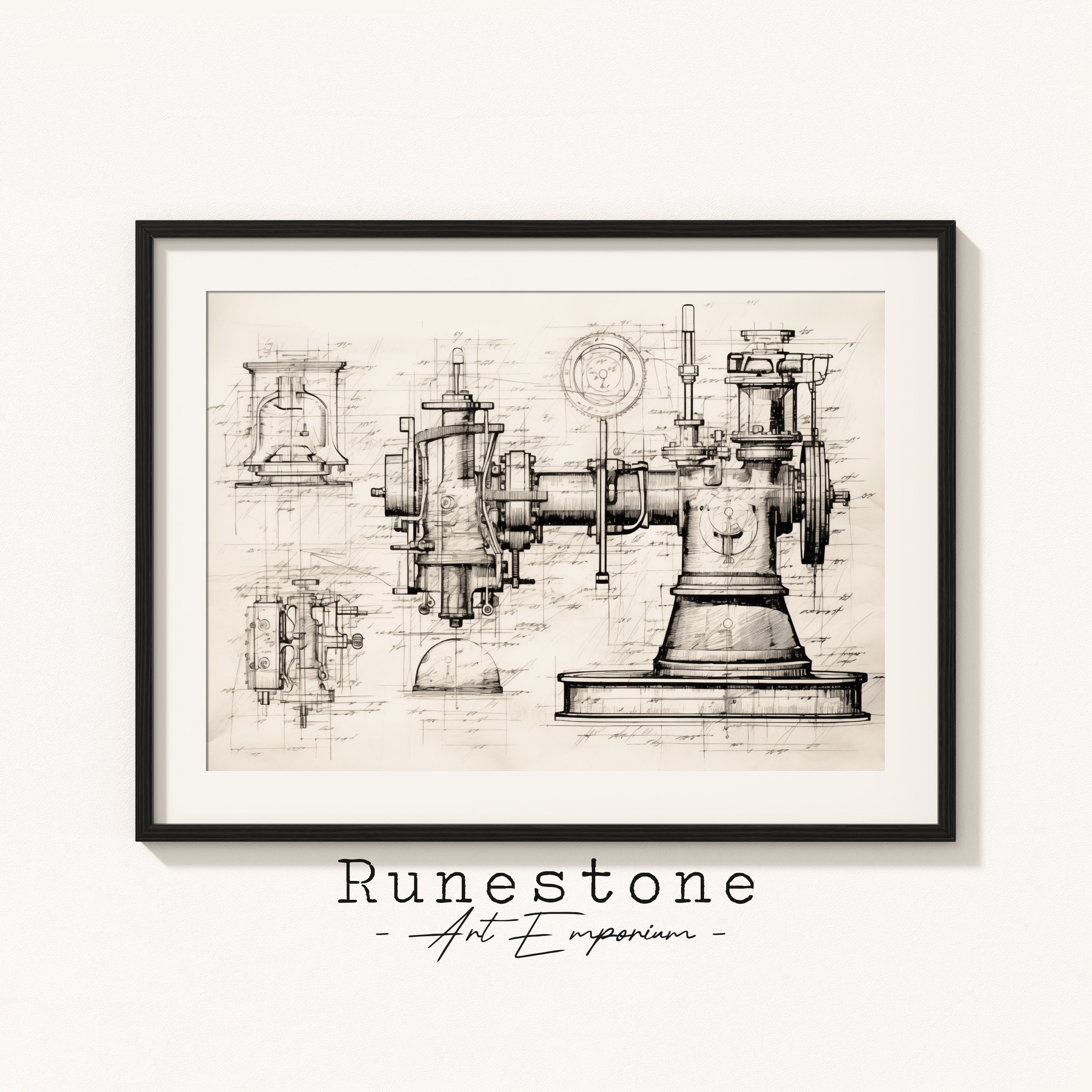 Antique Machine Schematics | Rough Blueprint Sketch | Minimal Wall Art ...