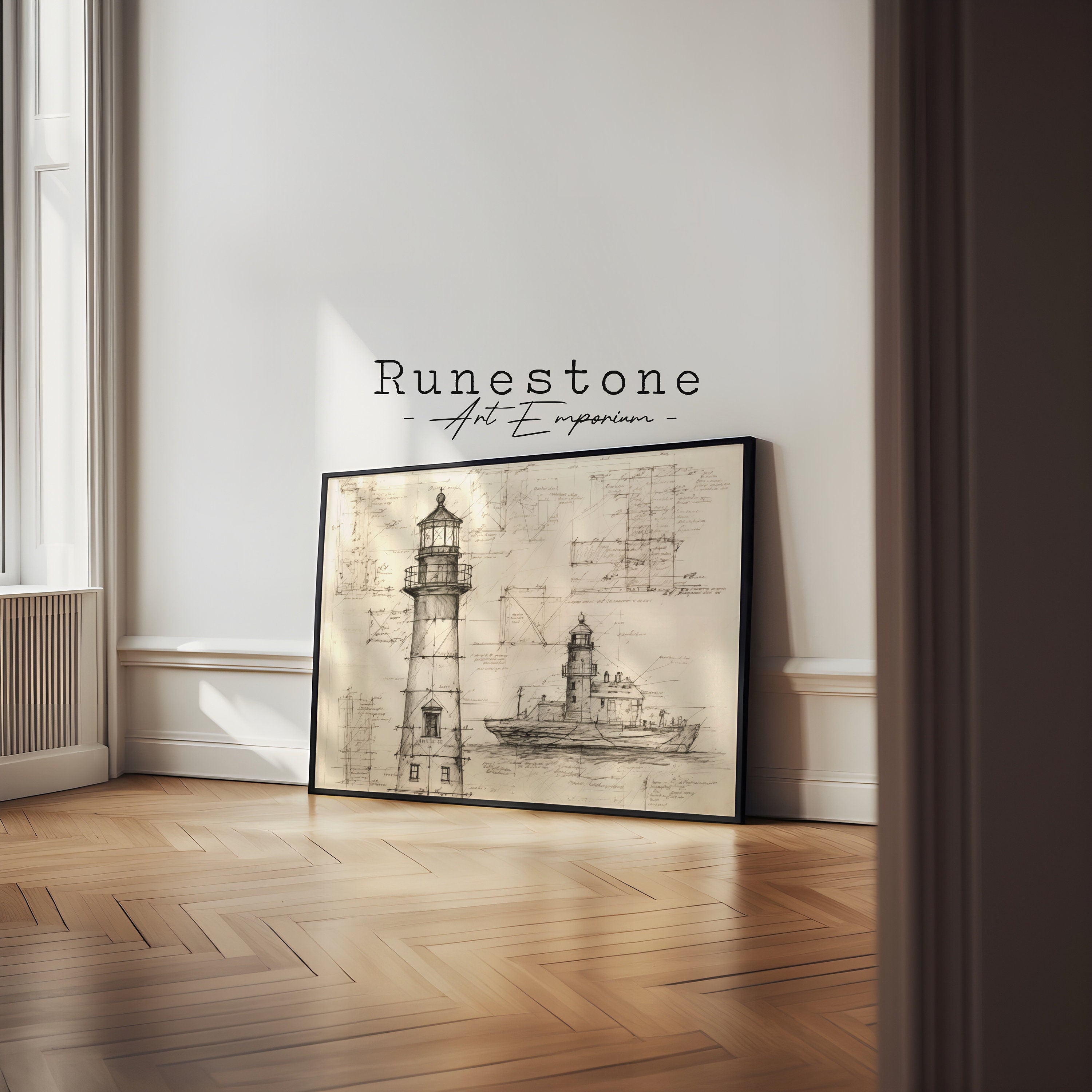 Antique Architecture Plans of Lighthouse | Rough Sketch | Minimal Wall ...