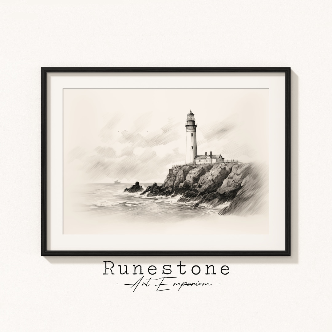 Lighthouse Illustration | Coastal Wall Art | Minimal Landscape | Pencil ...