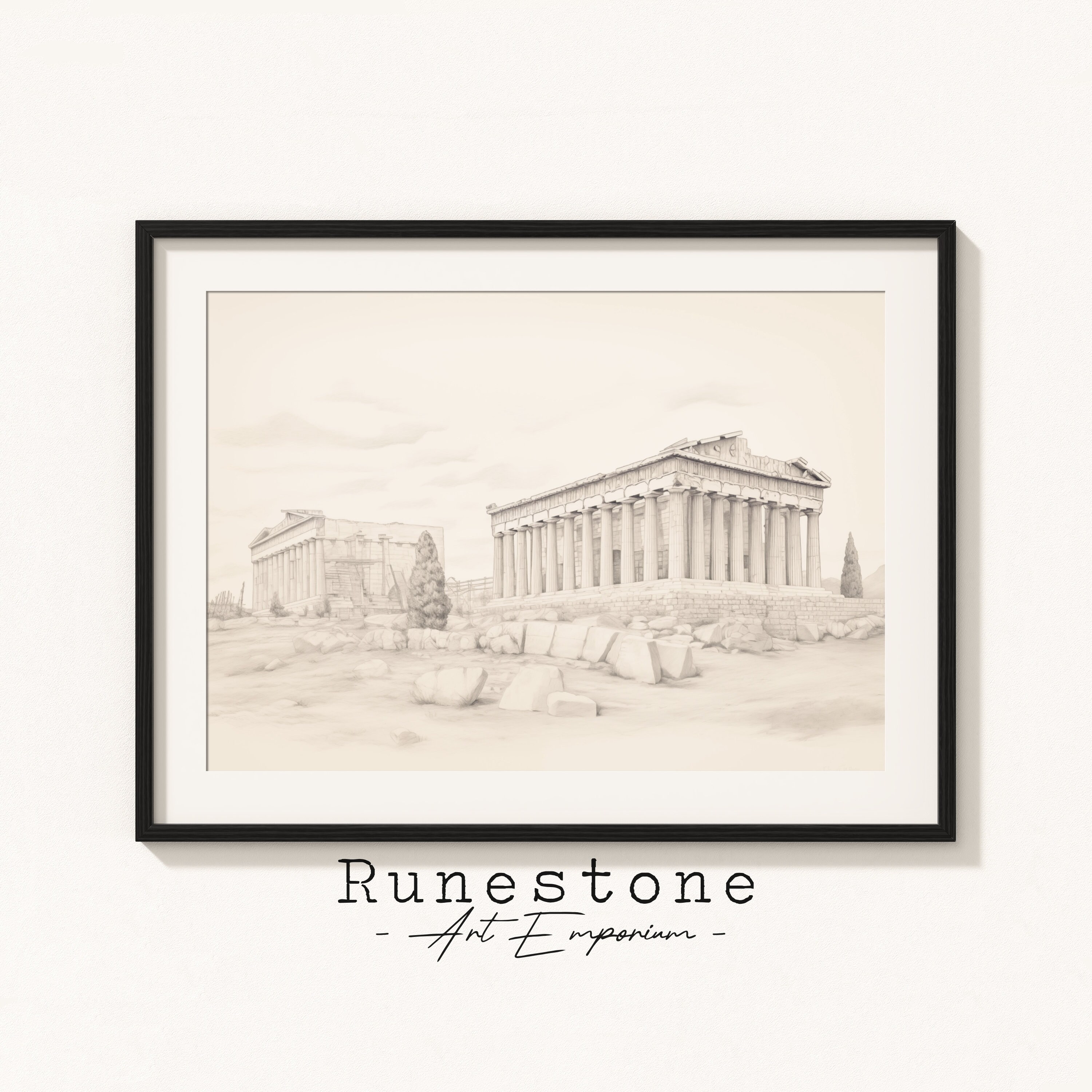 Ancient Greek Temple | Architecture Sketch | Minimal Wall Art ...