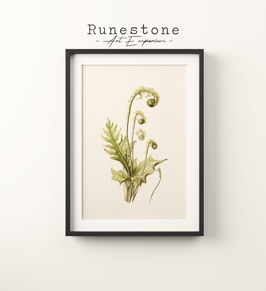 Botanical Fern Fiddlehead Sketch | Tropical Boho Wall Art | Minimalist ...