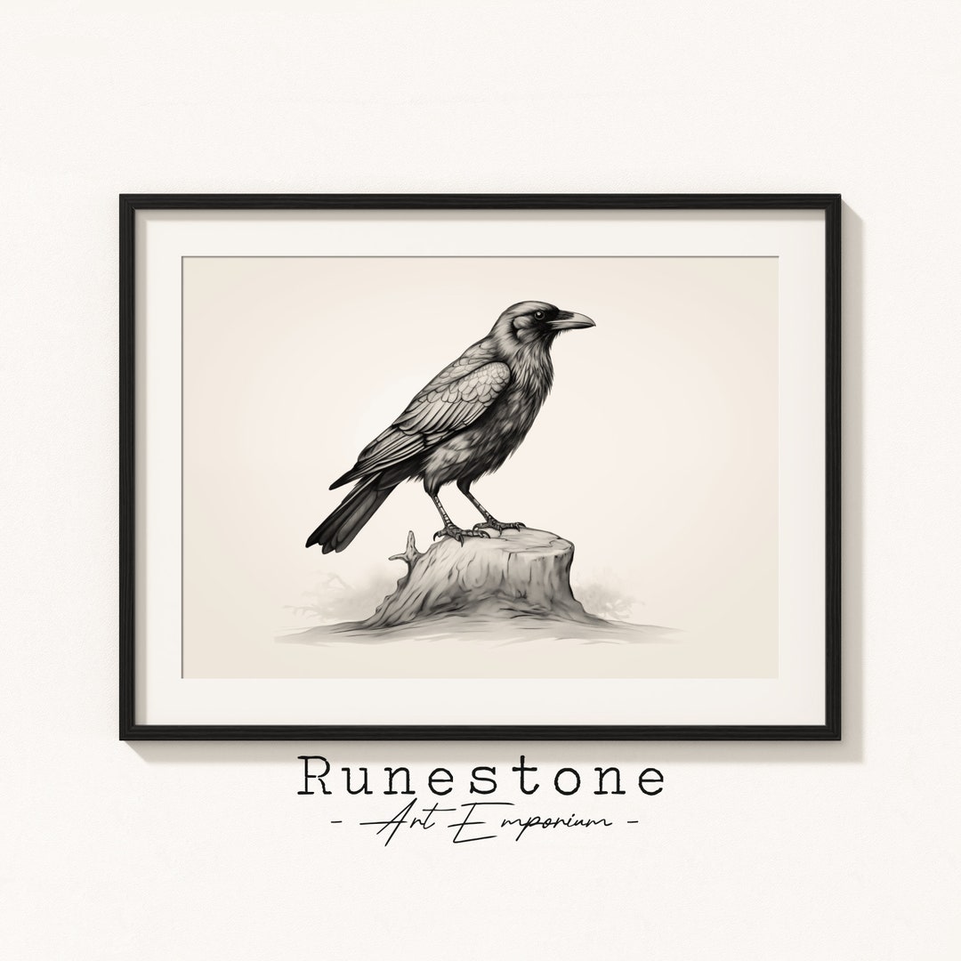 Raven Bird Illustration | Subtle Wall Art | Minimal Crow Animal ...