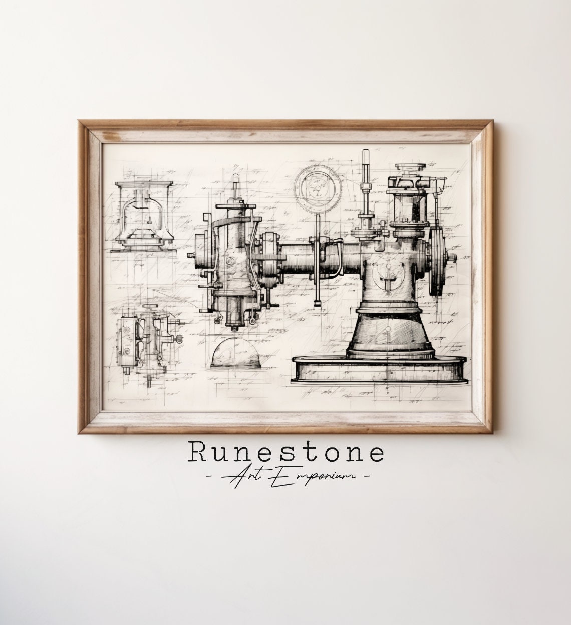 Antique Machine Schematics | Rough Blueprint Sketch | Minimal Wall Art ...