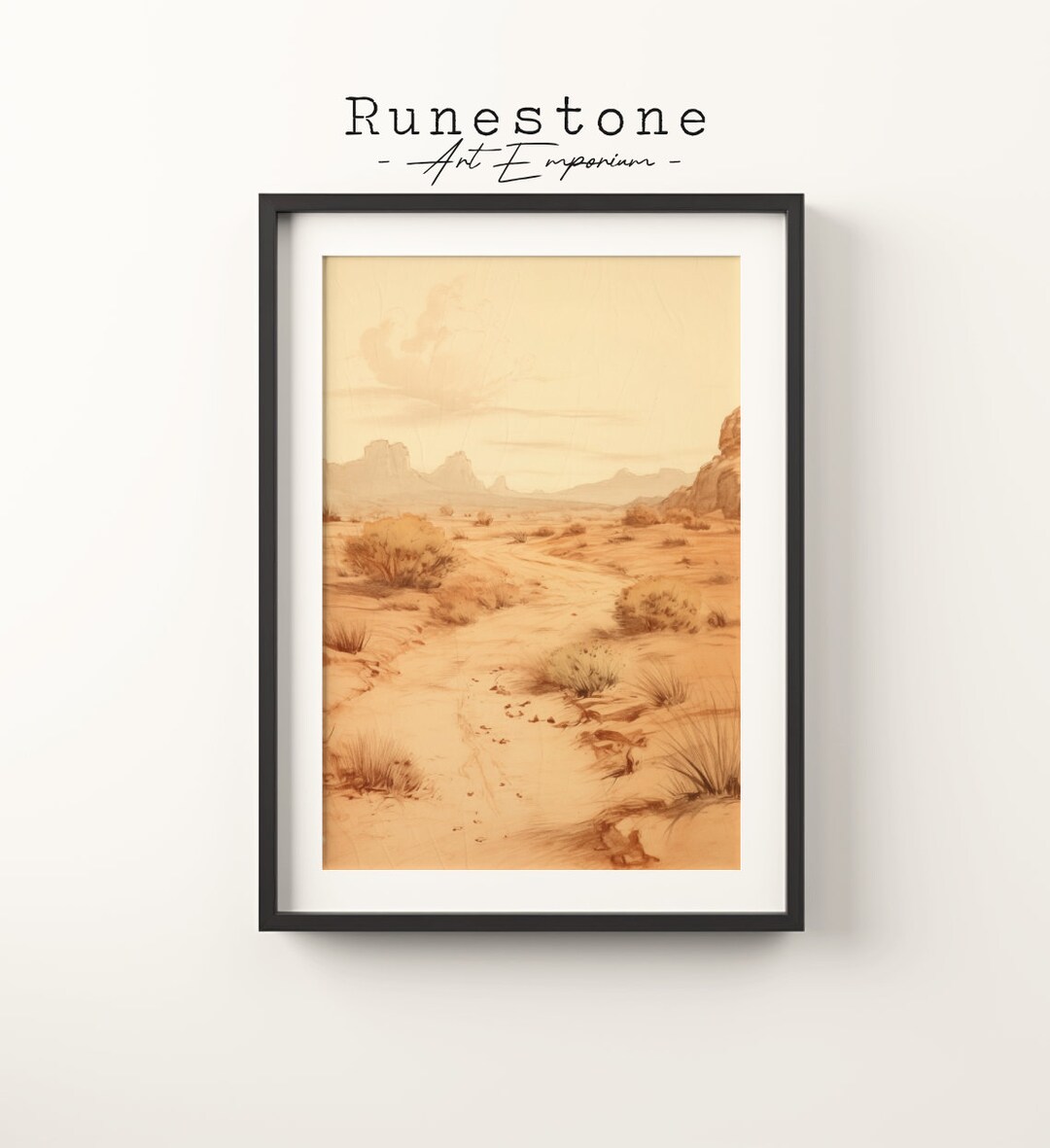 Vintage Desert Landscape Sketch | Sahara Boho Wall Art | Classic ...