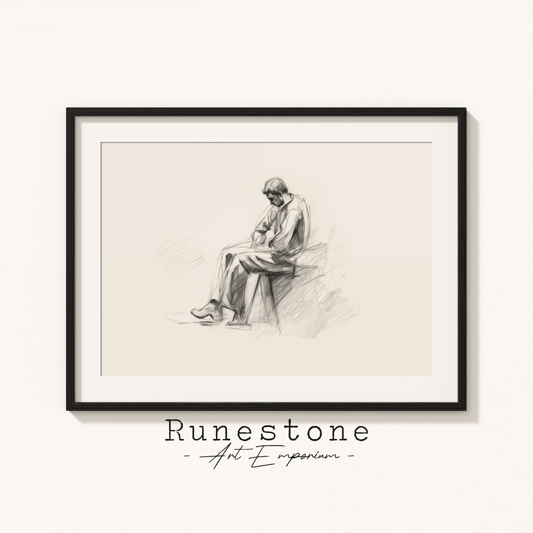 Melancholy Thinker | Moody Figure Drawing | Sad Pensive Minimalism ...