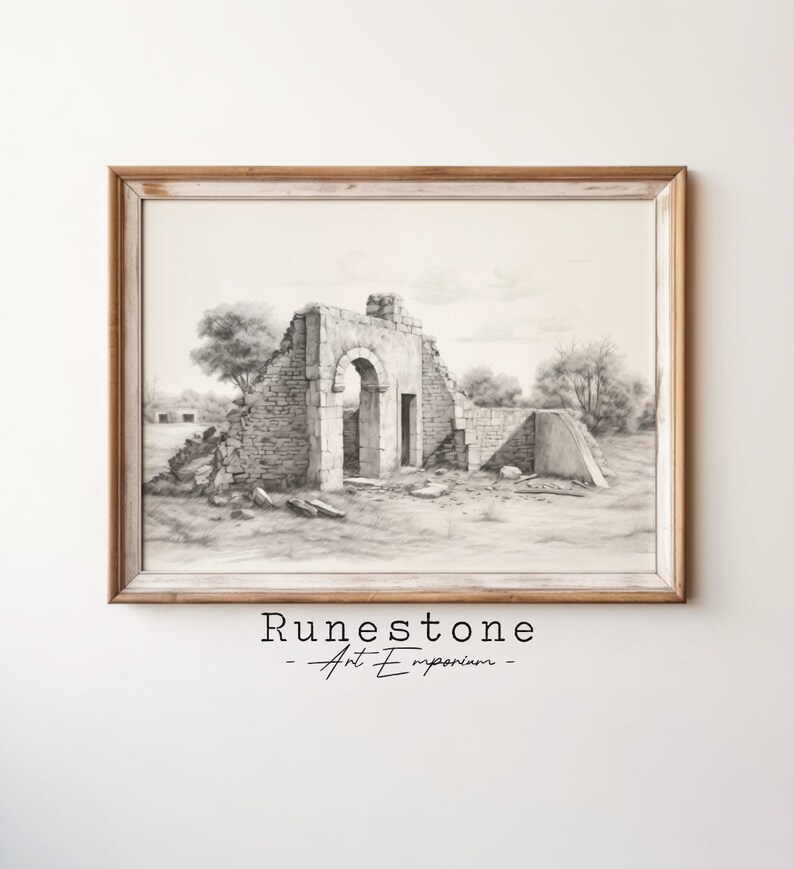 Ancient Ruins | Architecture Sketch | Minimal Wall Art | Historic ...