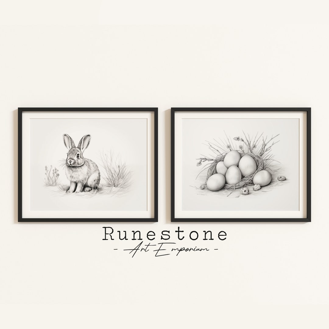 Easter Bunny Rabbit Sketch Print | Spring Wall Art | Minimal Portrait ...