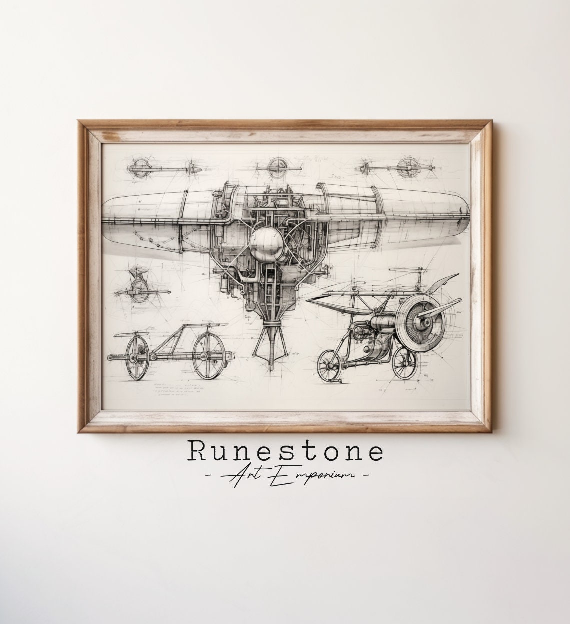 Fantasy Flying Machine Schematics Rough Blueprint Sketch Minimal Wall ...