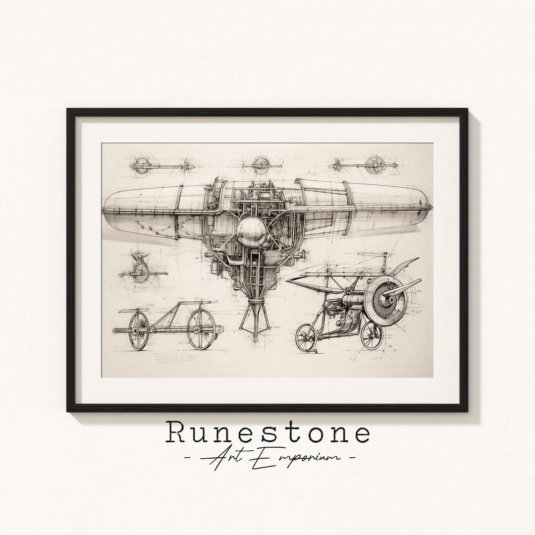 Fantasy Flying Machine Schematics | Rough Blueprint Sketch | Minimal ...