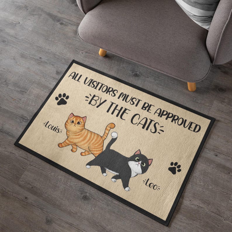 All Visitors Must Be Approved by the Cats Rug, Funny Personalized Cat ...
