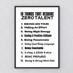 10 Things That Require Zero Talent Motivational Wall Art - Digital ...
