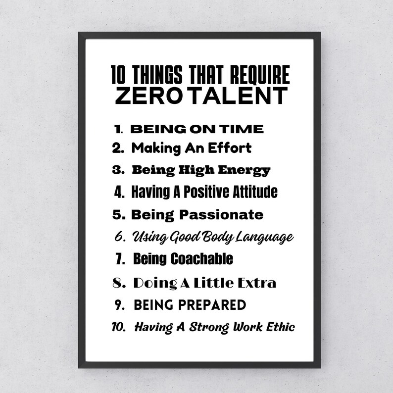 10 Things That Require Zero Talent Motivational Wall Art - Digital ...