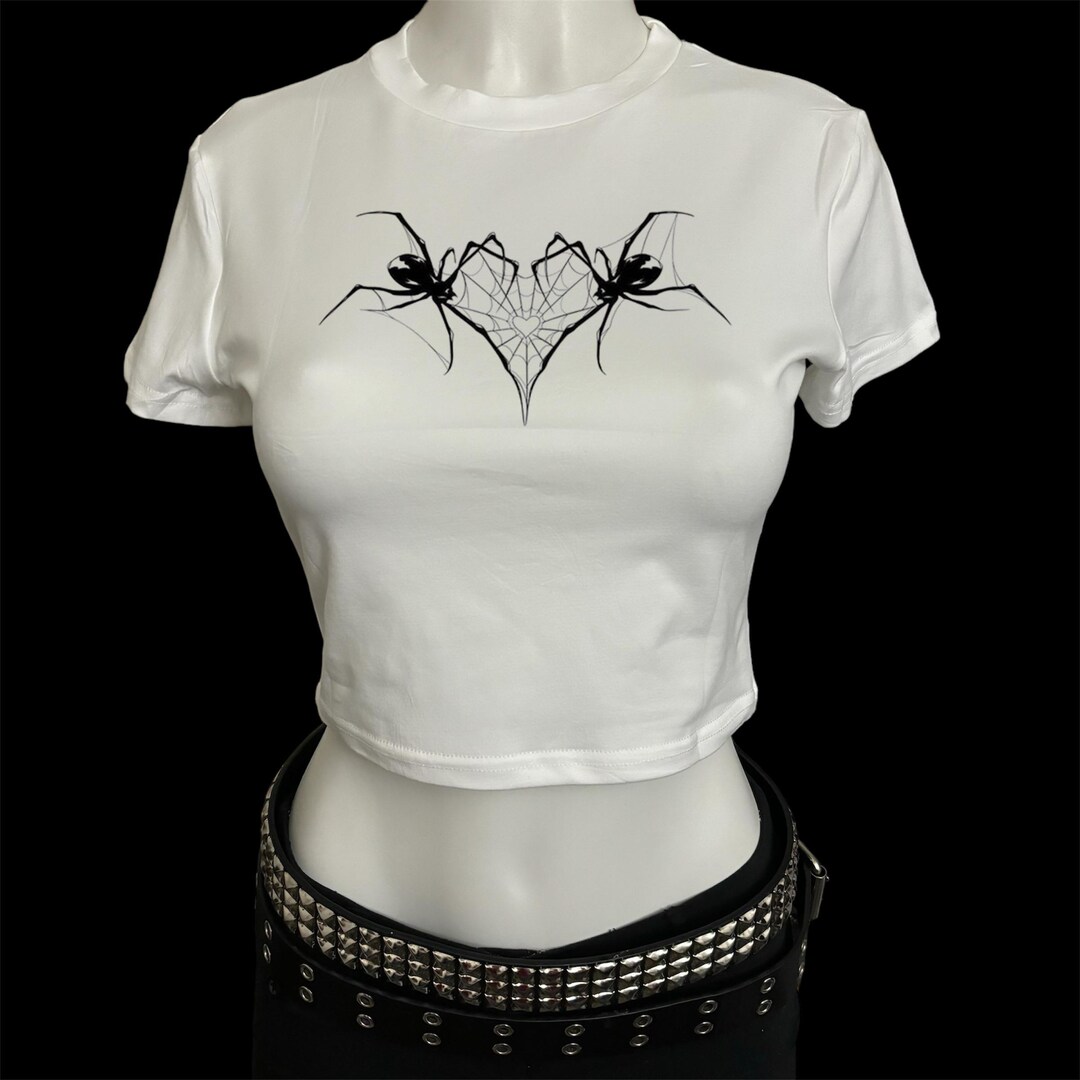 Spiders Web Heart Emo Goth Cropped T Shirt - Etsy