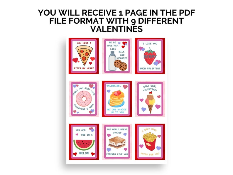 Printable Food Valentine's Day Cards, Classroom Valentine's Day Cards ...