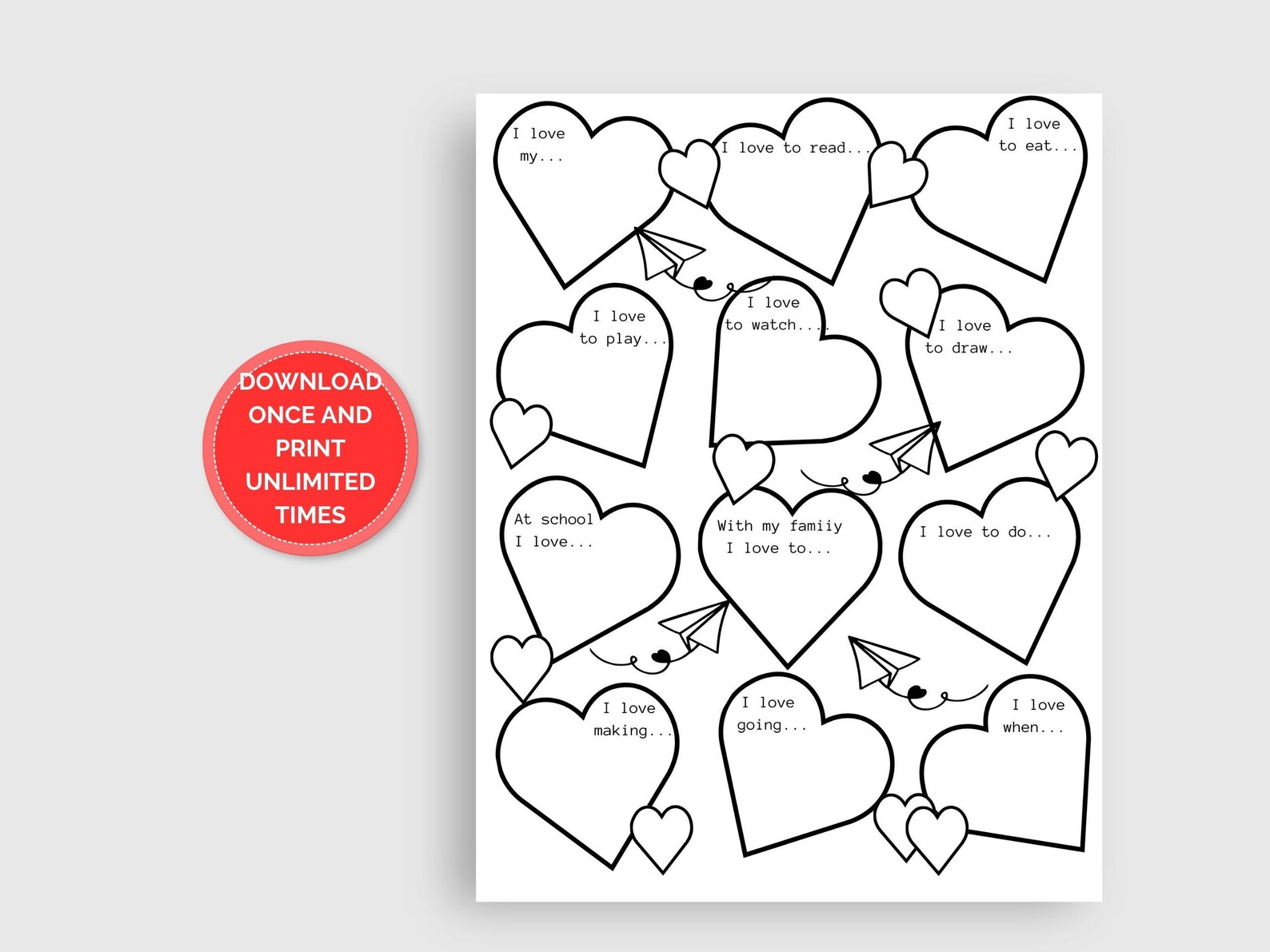 Things I Love Worksheet, Valentine's Day Printable, What I Love Most ...