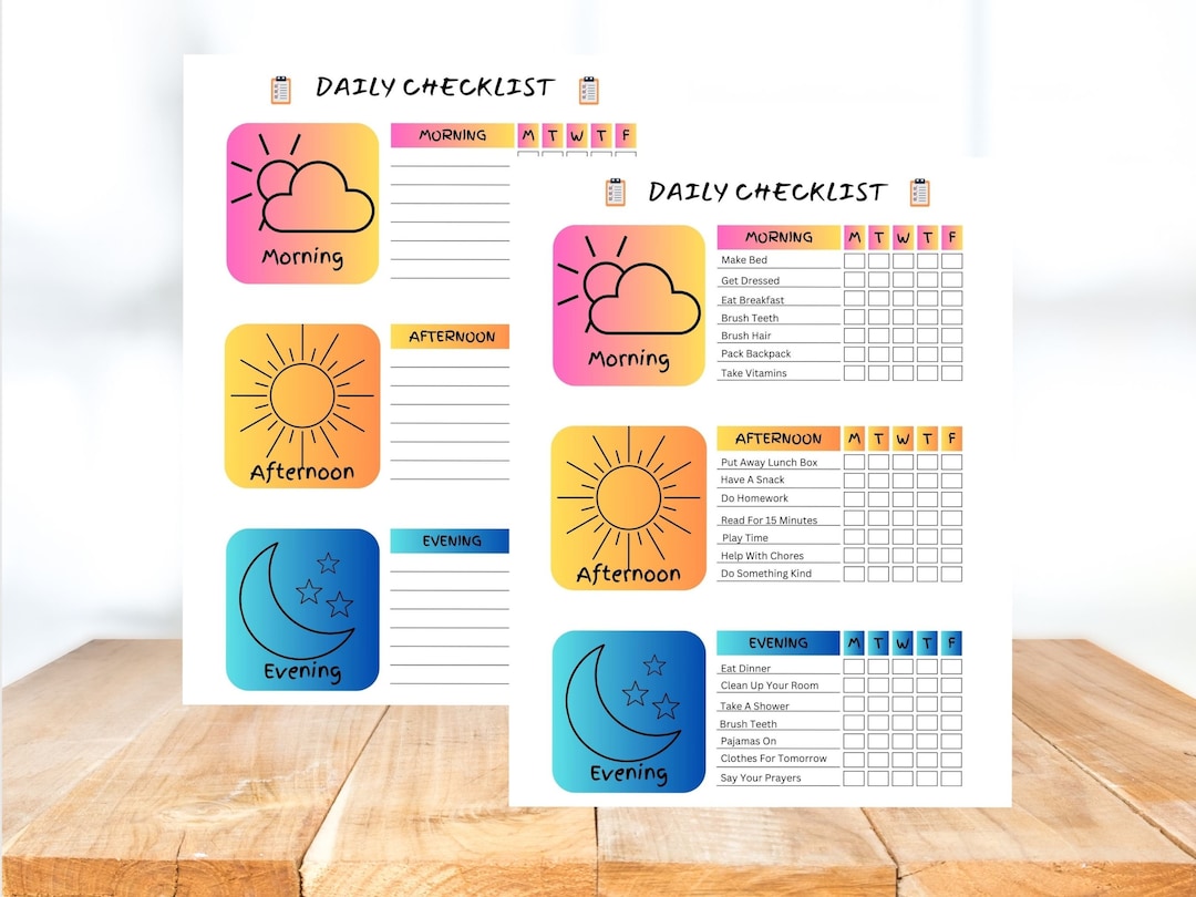 Kids Daily Checklist, Printable Chore Chart, Instant Download ...
