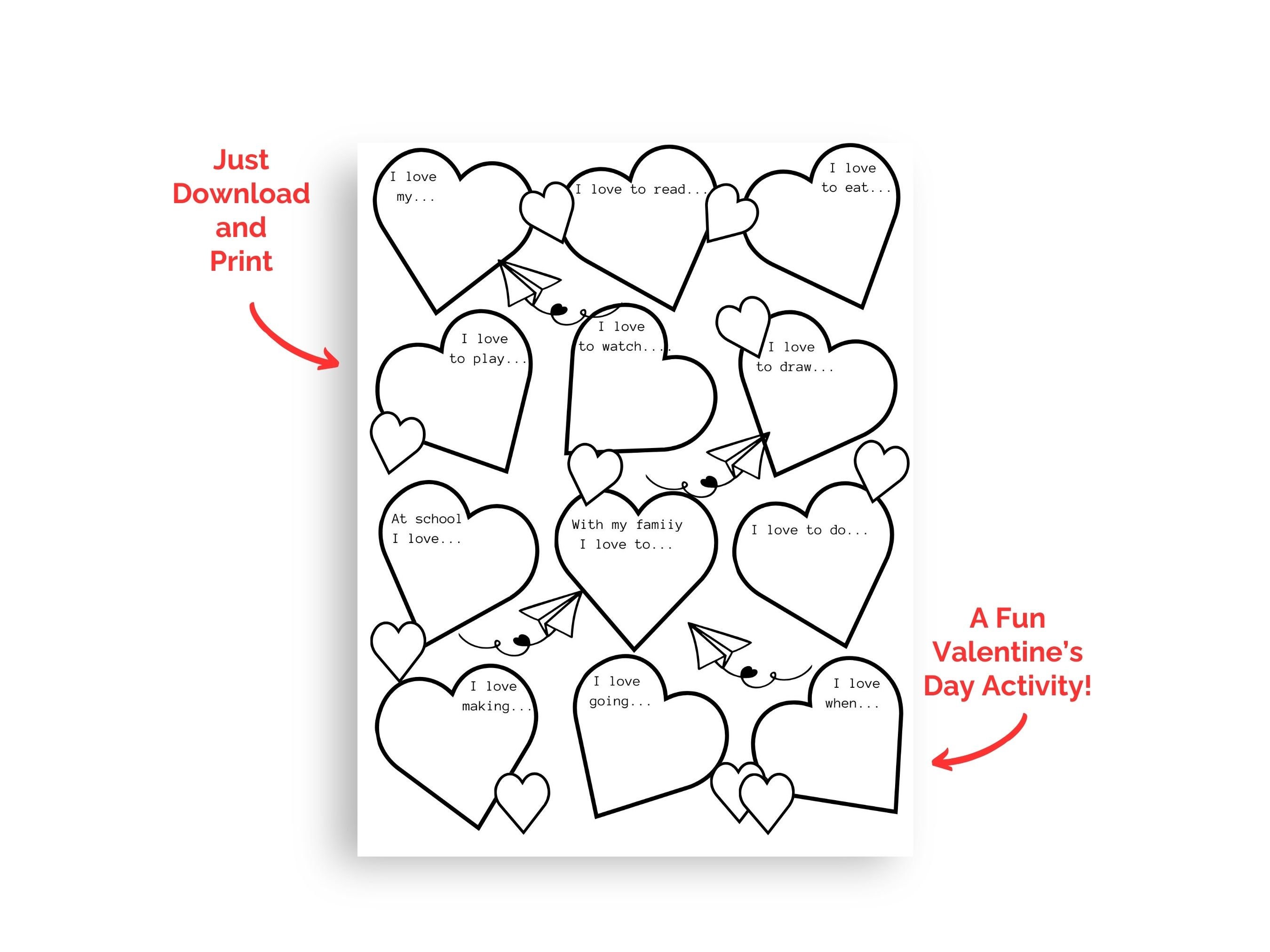 Things I Love Worksheet, Valentine's Day Printable, What I Love Most ...