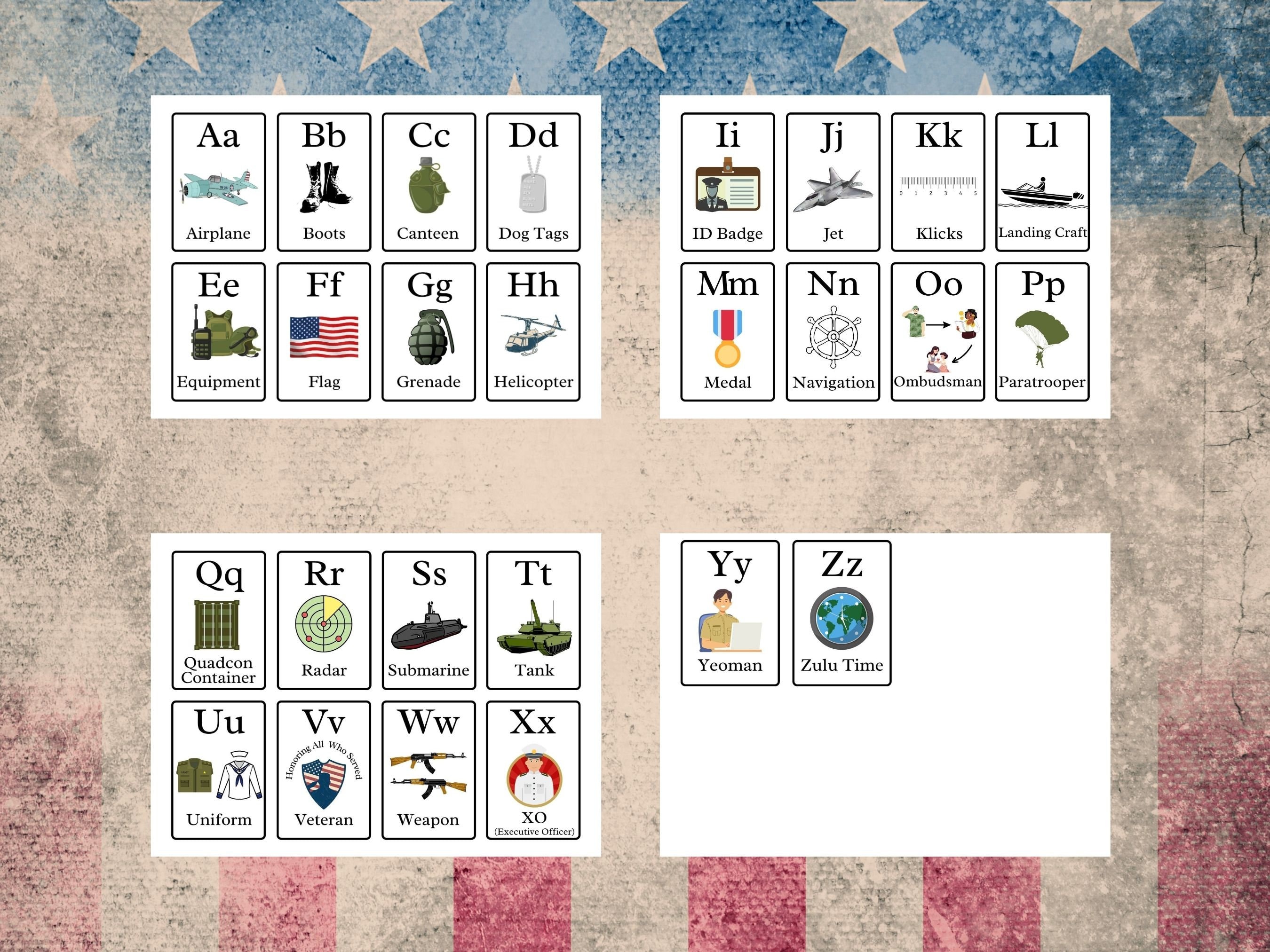 Military Alphabet Flashcards, Vocabulary Words, Educational Military - Etsy