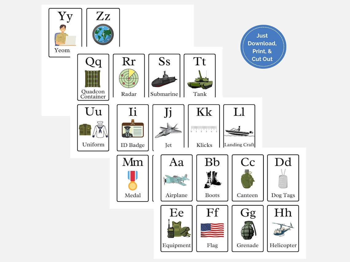 Military Alphabet Flashcards, Vocabulary Words, Educational Military - Etsy