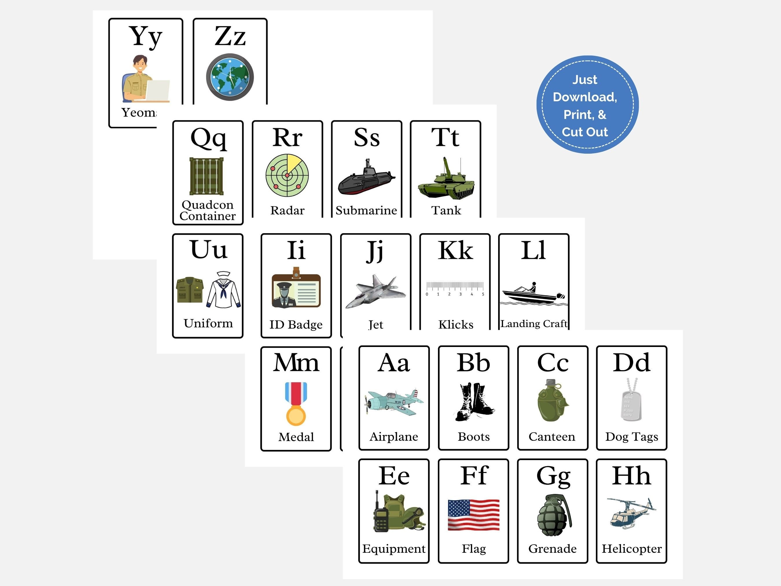 Military Alphabet Flashcards, Vocabulary Words, Educational Military - Etsy