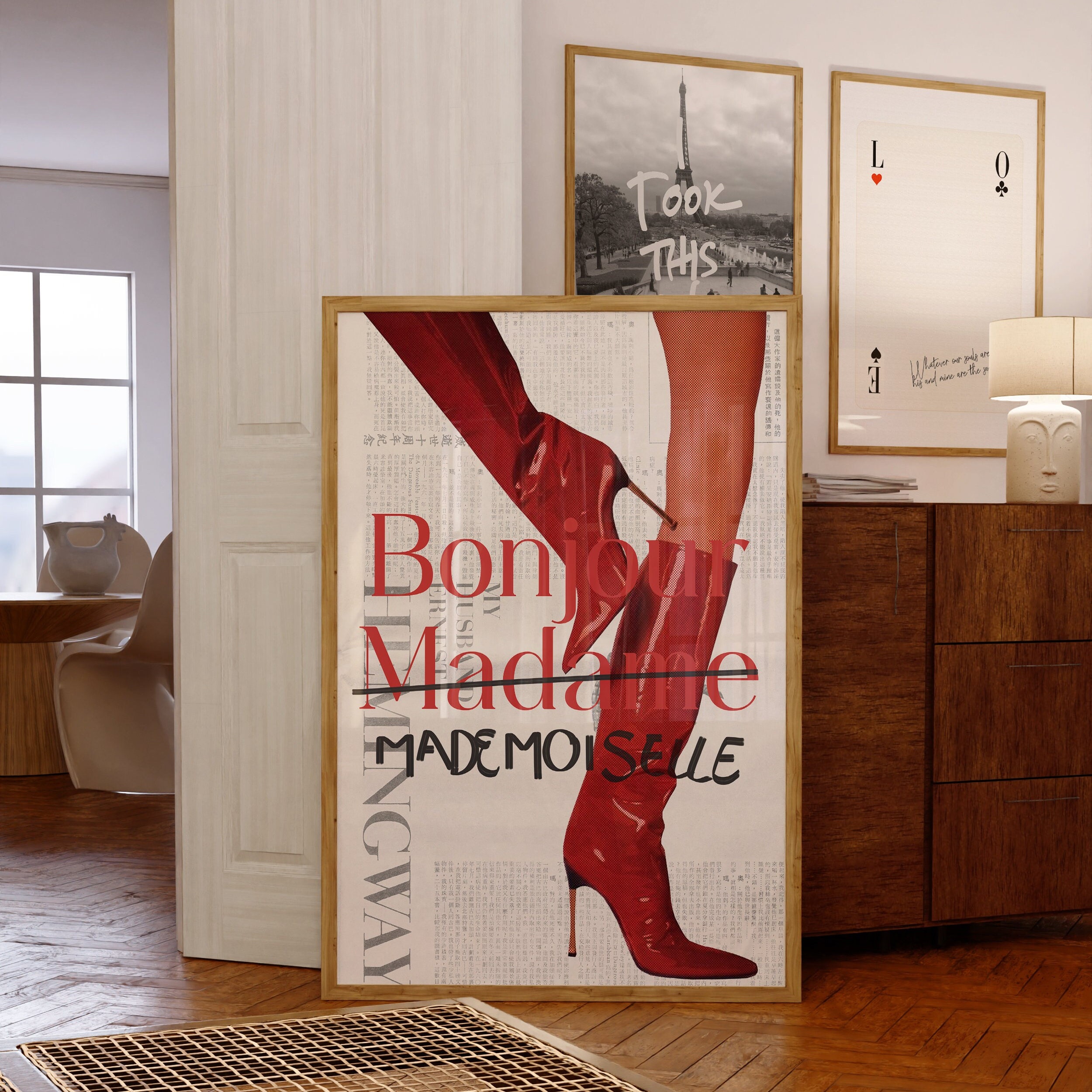 Vintage Red Boots Poster 70s Newspaper Wall Decor Fashion Boots Poster ...
