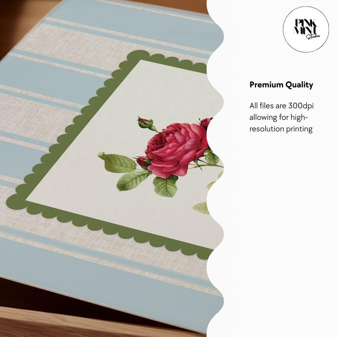 Striped Floral Art Print Cottage Core Decor Nancy Meyers Aesthetic ...